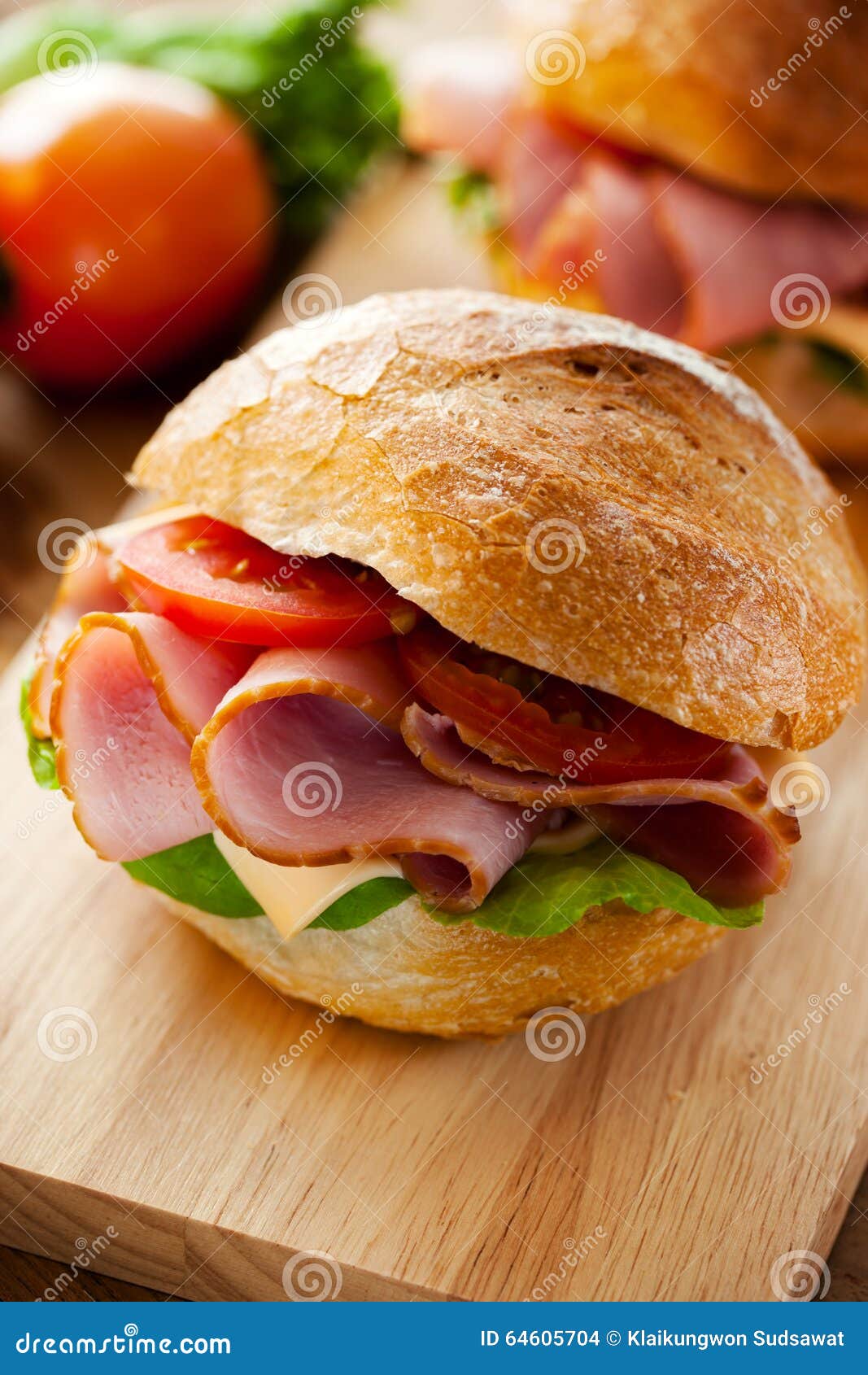 Roll Bread and Ham Sandwich for Meal Stock Photo - Image of food ...