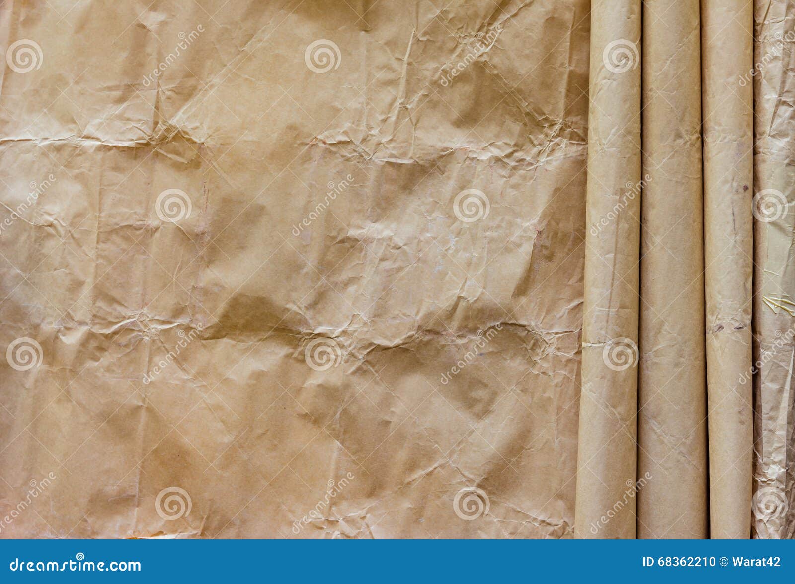 Roll brown crumpled paper stock photo. Image of sheet - 68362210