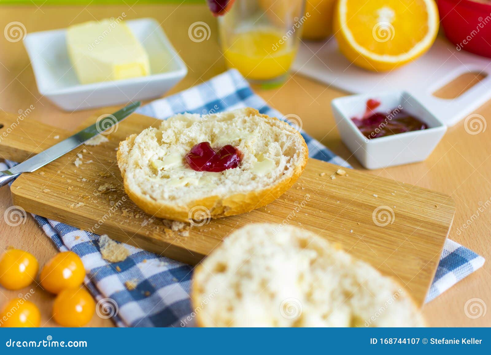 Roll with Butter and a Dollop of Jam Stock Image - Image of fruit ...