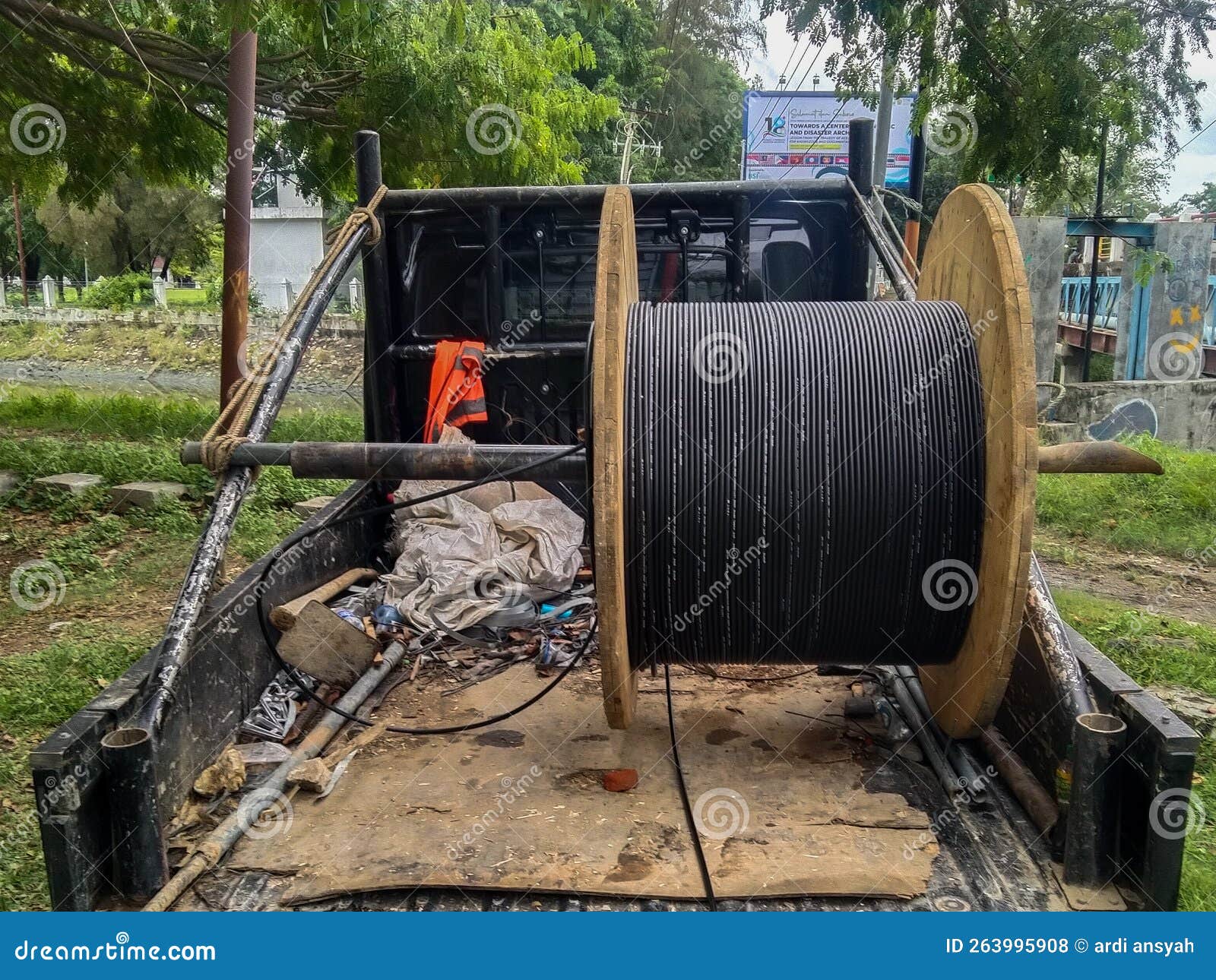 Roll of Cable Fiber Optic on a Pick Up Truck Stock Photo - Image of ...
