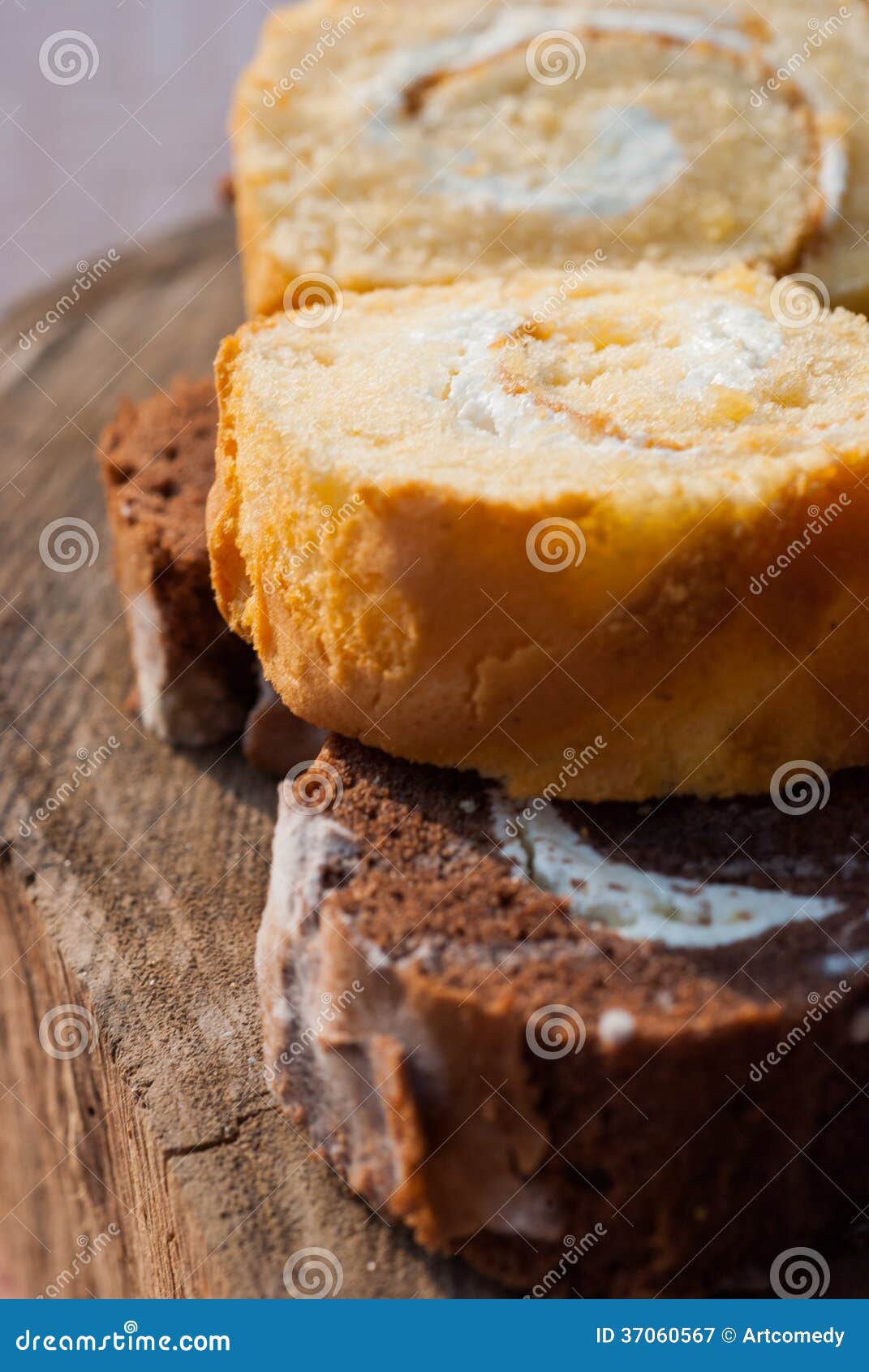 Roll cake on wooden table stock image. Image of breakfast - 37060567