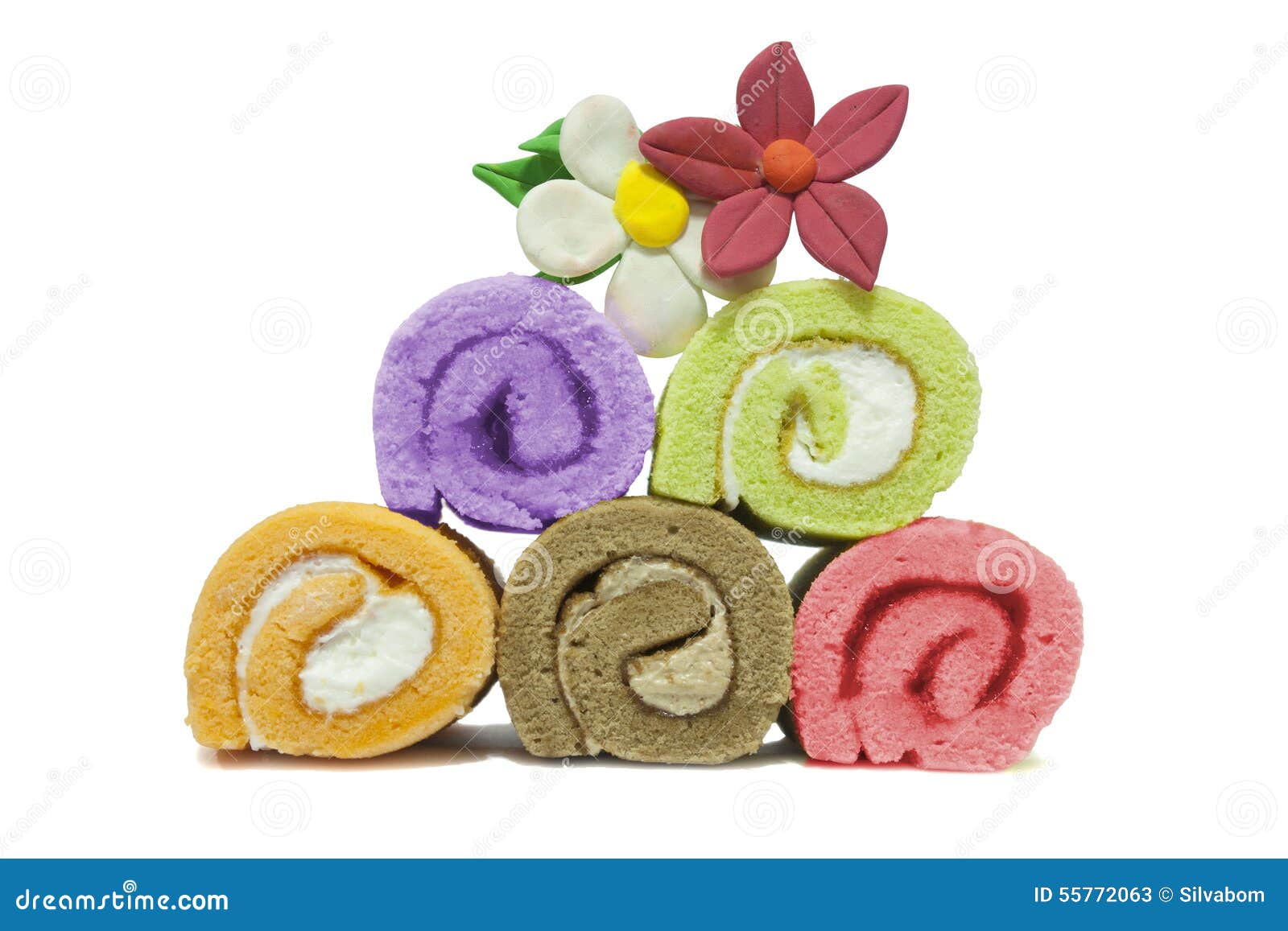 Roll Cakes with Clay Flowers Stock Image - Image of glamorous, orange ...