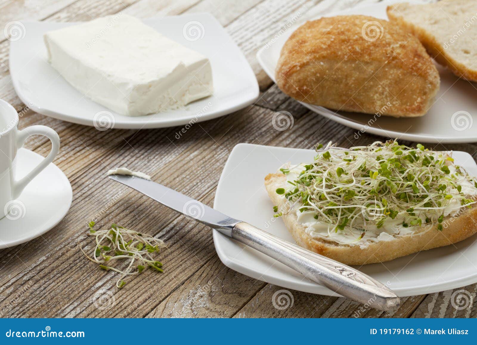 Roll with Cream Cheese and Sprouts Stock Photo - Image of roll ...