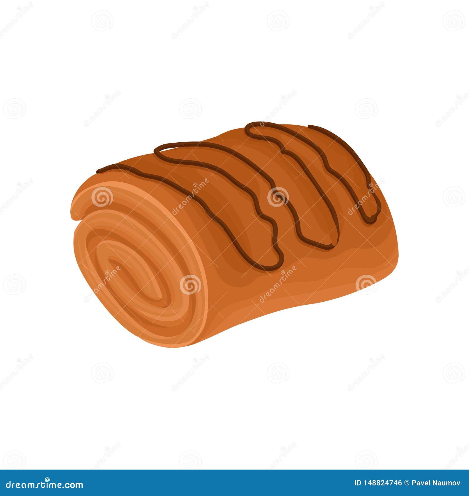 Roll Decorated with Chocolate. Vector Illustration on White Background ...