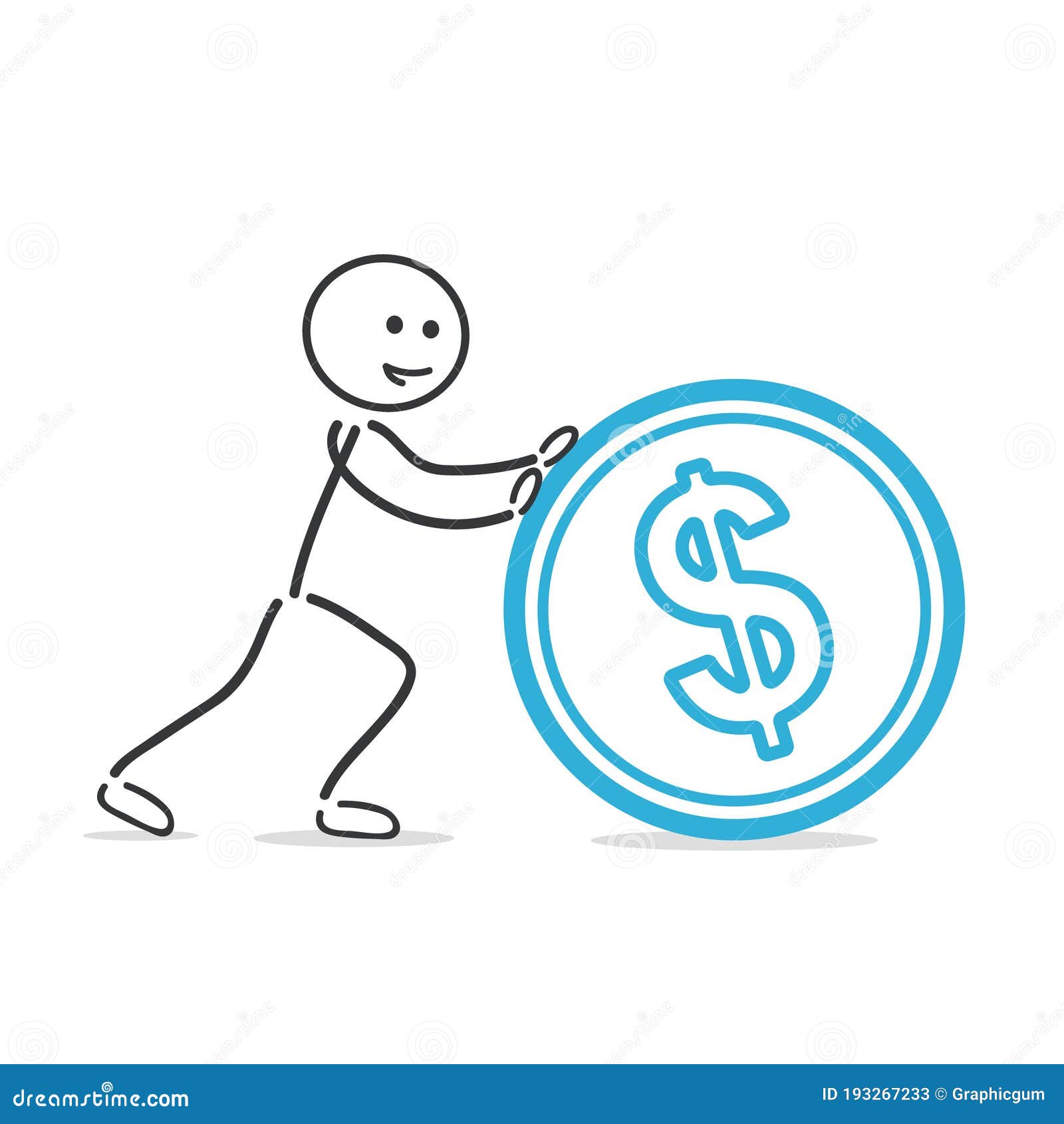 Roll Dollar Coin Stick Man Cartoon Figure Stock Vector - Illustration ...
