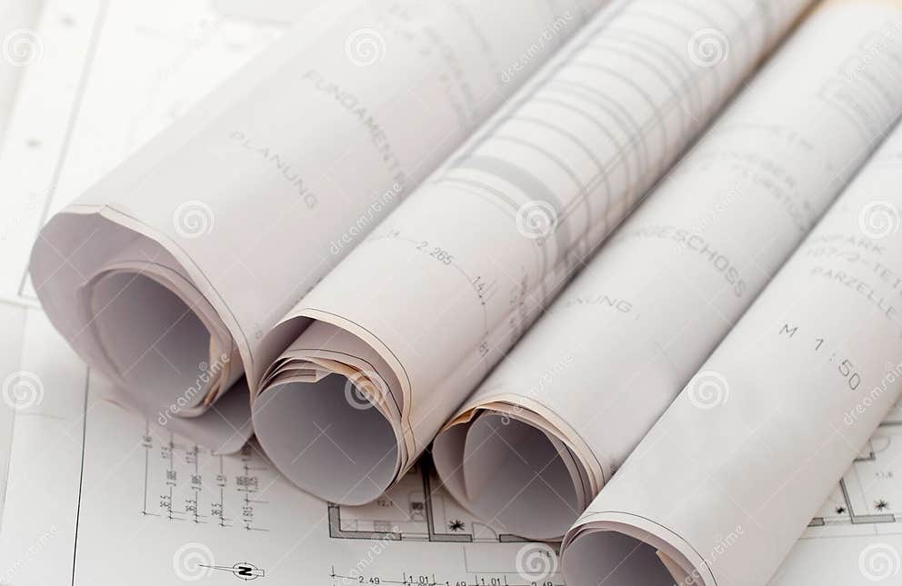 Roll of drawing plans stock photo. Image of building, renovation - 704870
