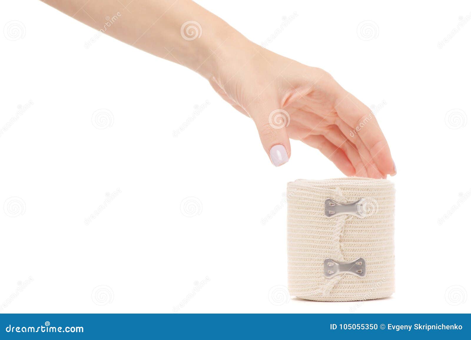 Roll Elastic Bandage in Hand Stock Photo - Image of catch, gauze: 105055350