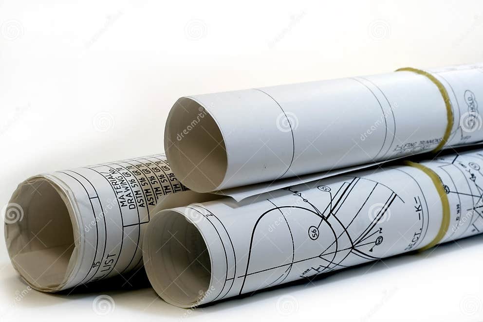 Roll of Engineering Drawings Stock Image - Image of draft, mechanical ...