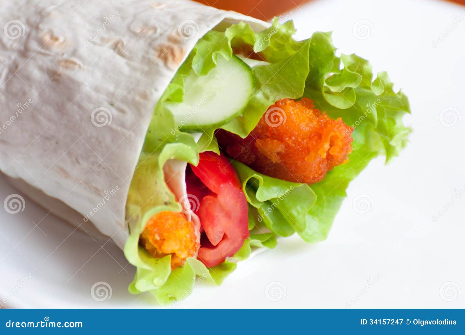 Roll with Fish Fingers in Pita Stock Image - Image of fish, green: 34157247
