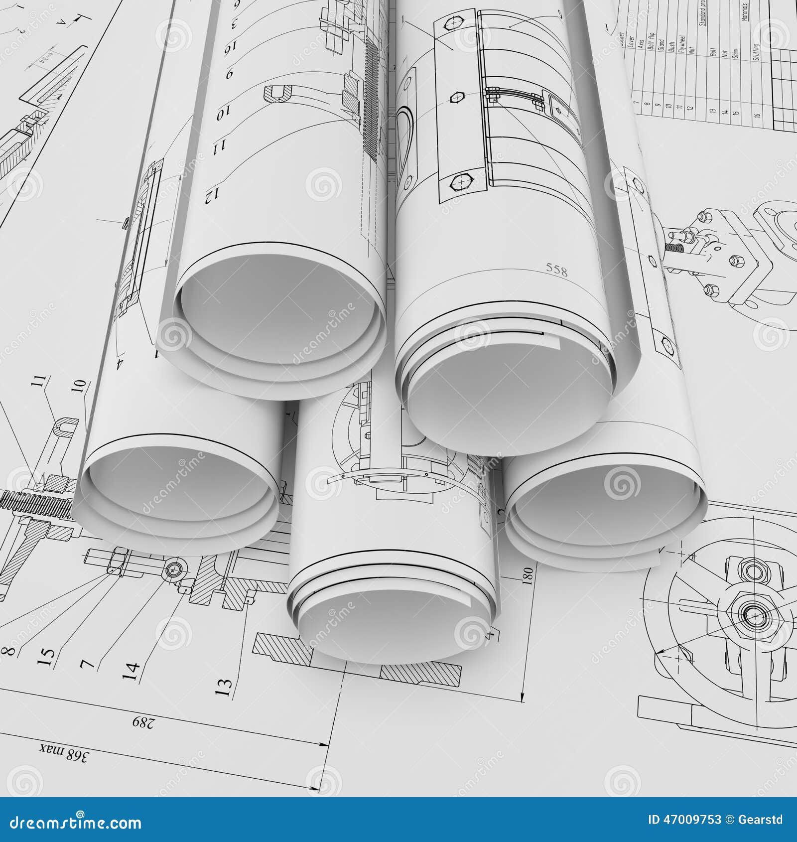 Roll and Flat Technical Drawings Stock Illustration - Illustration of ...