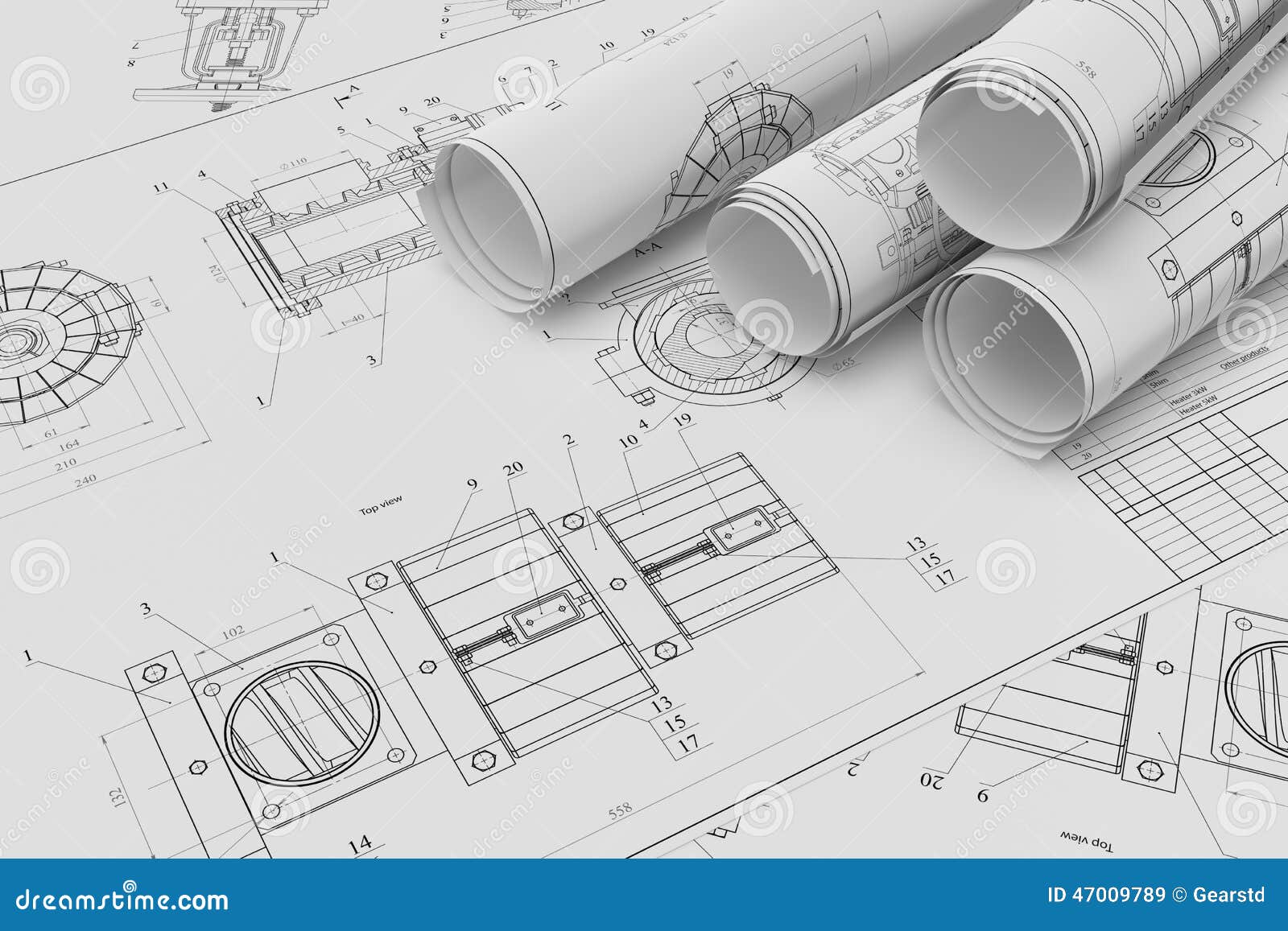Roll and Flat Technical Drawings Stock Illustration - Illustration of ...