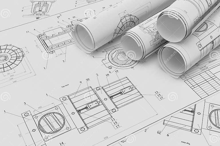 Roll and Flat Technical Drawings Stock Illustration - Illustration of ...