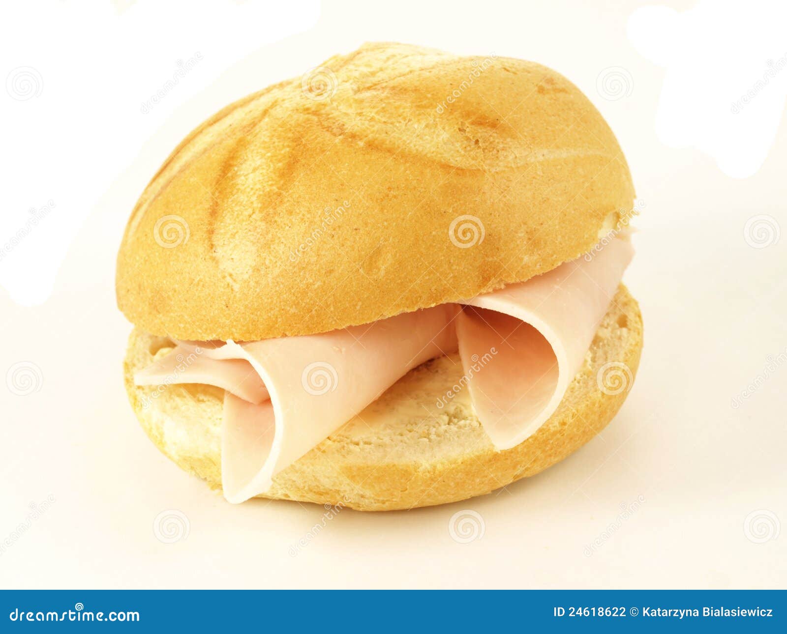 Roll with ham, isolated stock photo. Image of fresh, sliced - 24618622