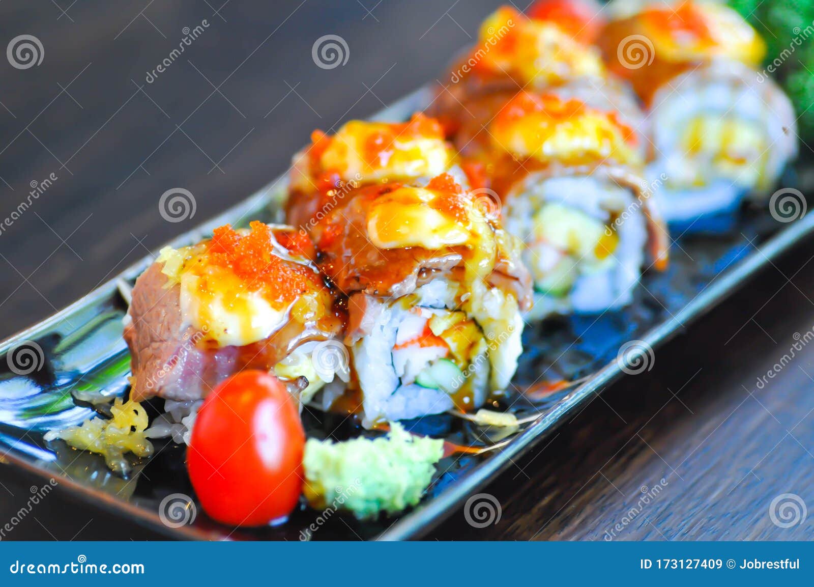 Japanese Roll, Maki or Beef Roll Stock Image - Image of stuffed, asian ...