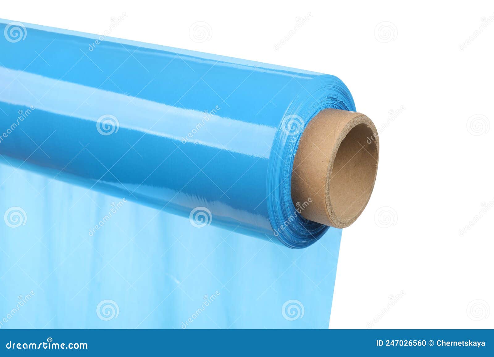 Roll of Light Blue Stretch Wrap Isolated on White, Closeup Stock Photo ...