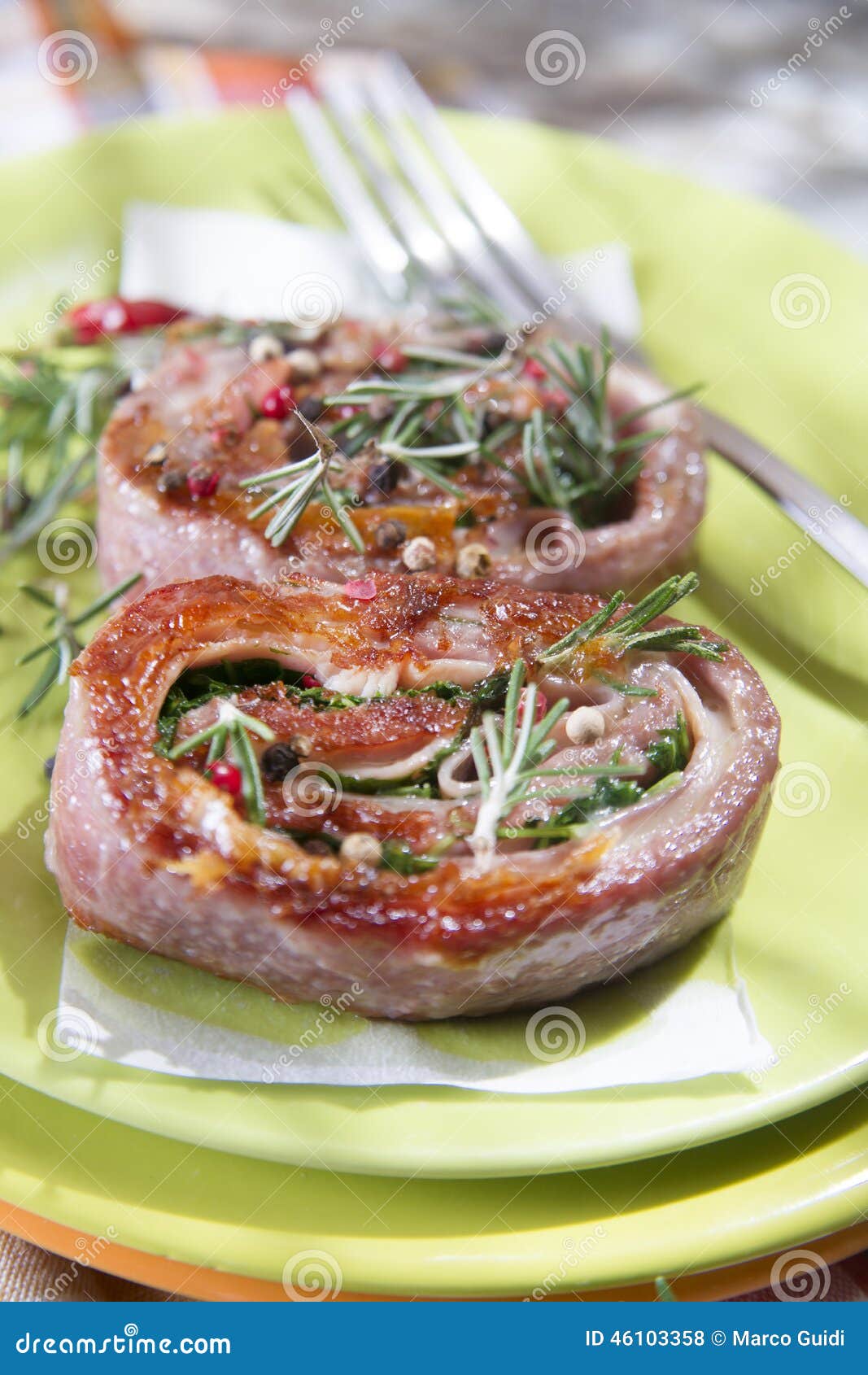Roll meat cooked stock photo. Image of arugula, vegetables - 46103358