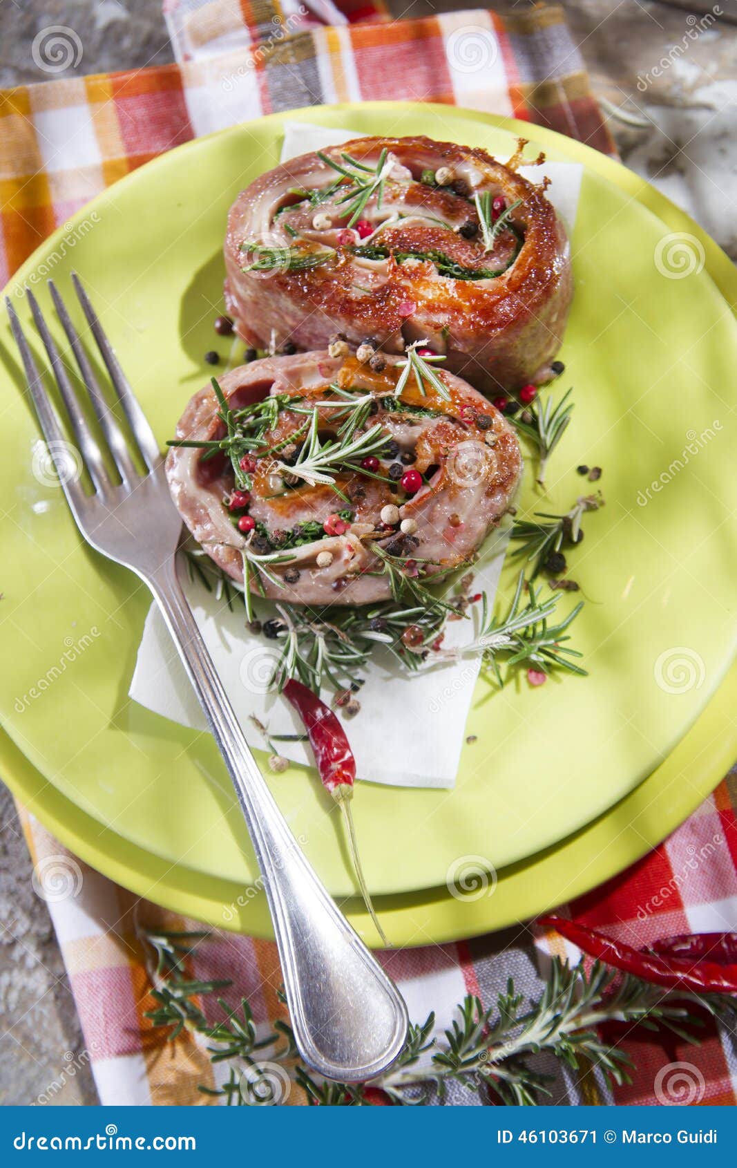 Roll meat cooked stock image. Image of arugula, vegetables - 46103671