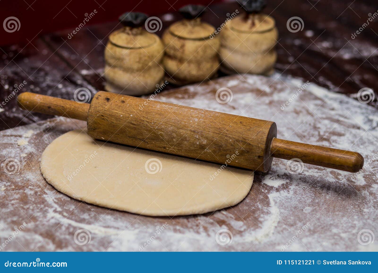 Roll Out Dough with Rolling Pin. Making Bread Stock Image - Image of ...