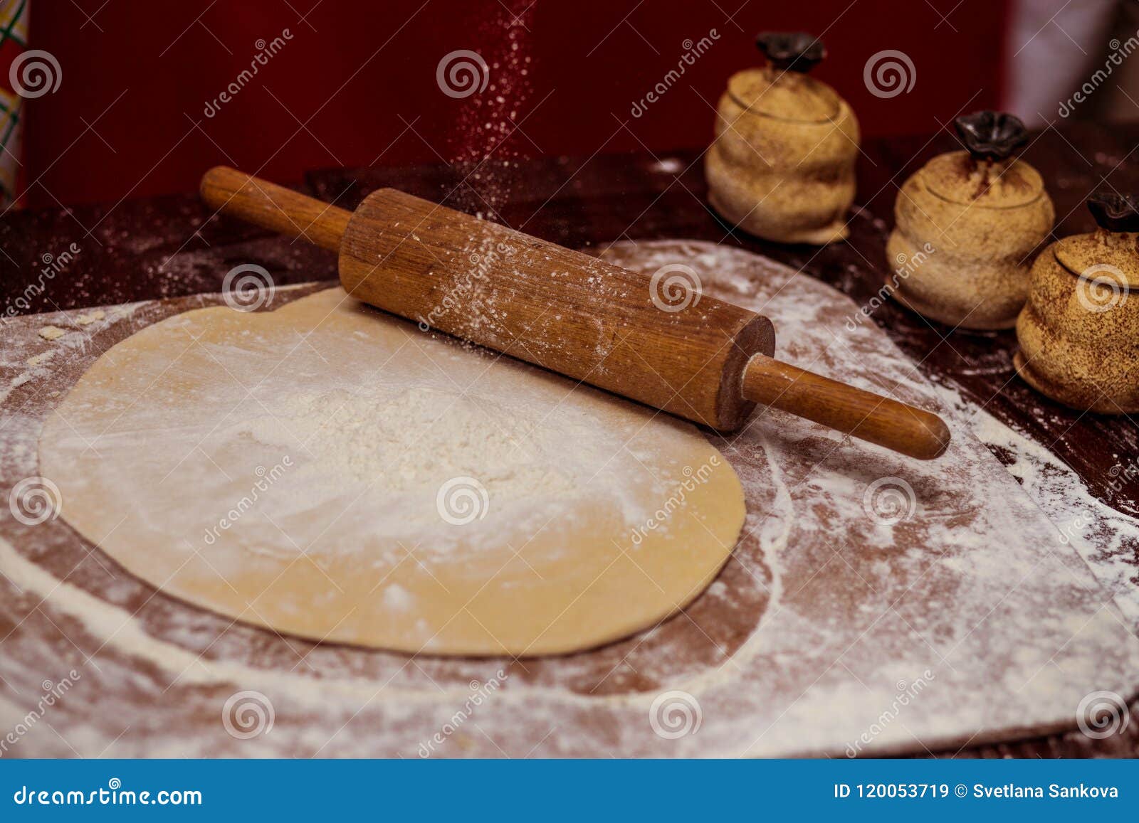 Roll Out Dough with Rolling Pin. Making Bread Stock Image - Image of ...