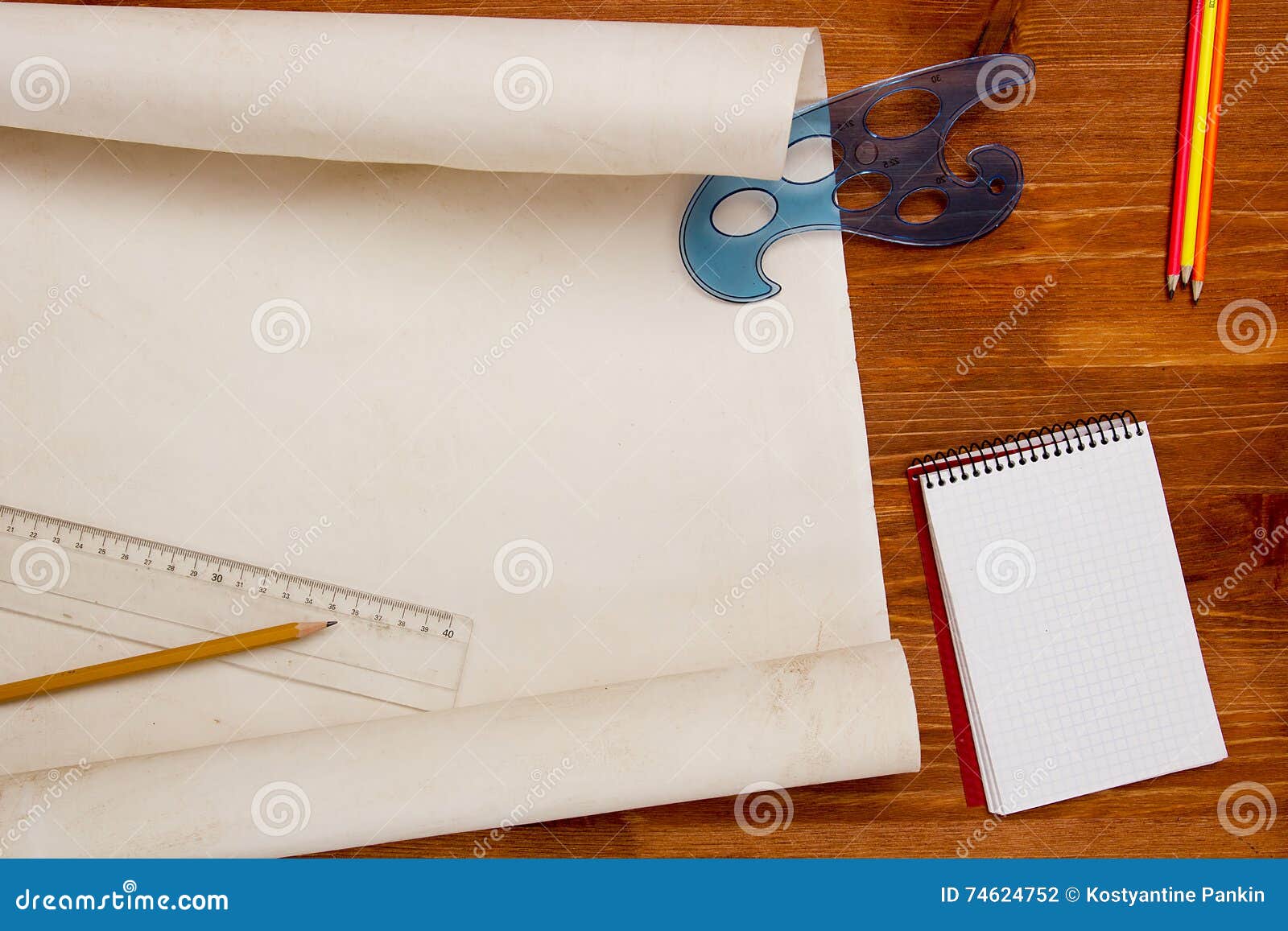 Roll of paper drawings stock photo. Image of engineering - 74624752