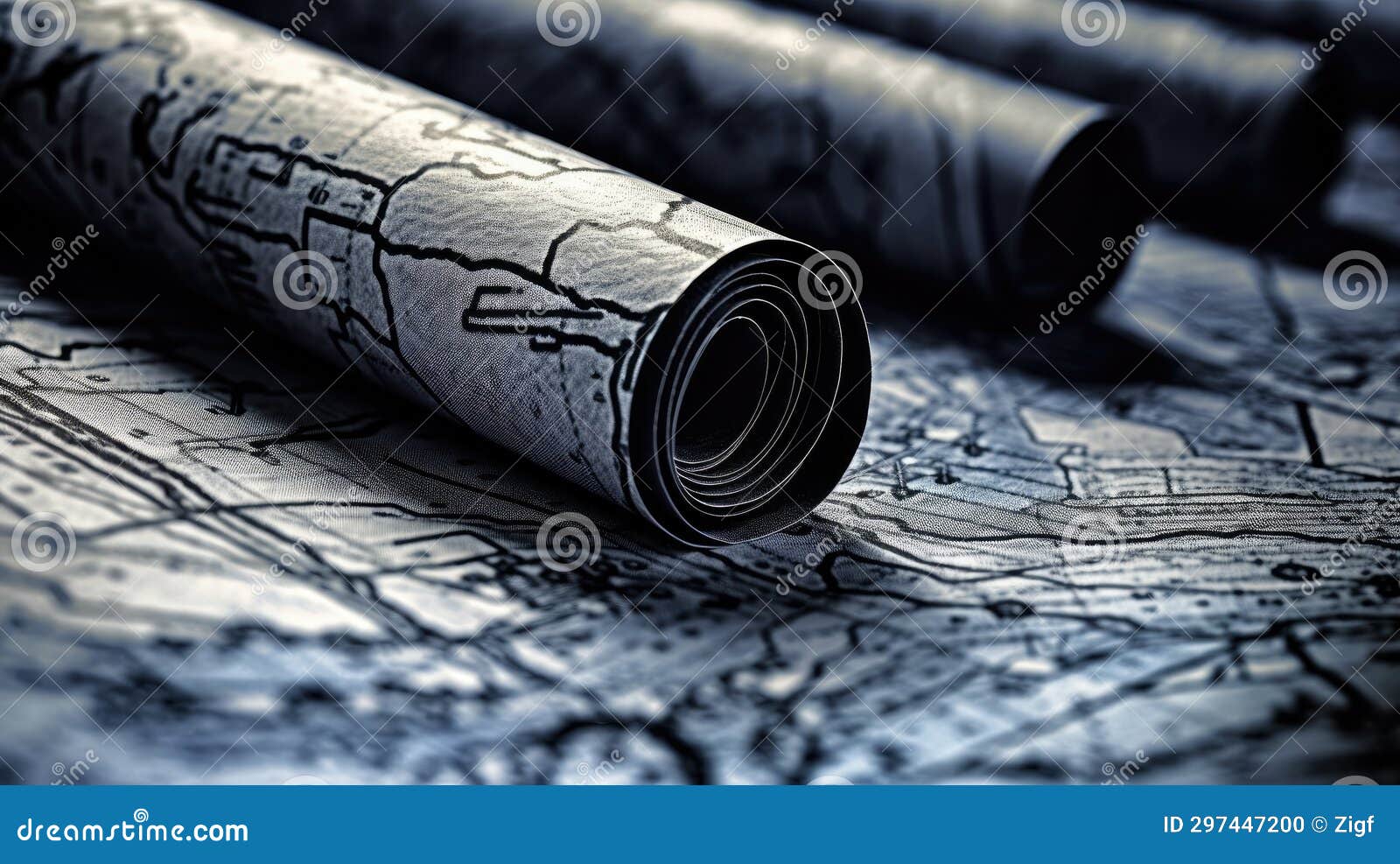 Roll of Paper is Laying on Top of a Map Stock Illustration ...