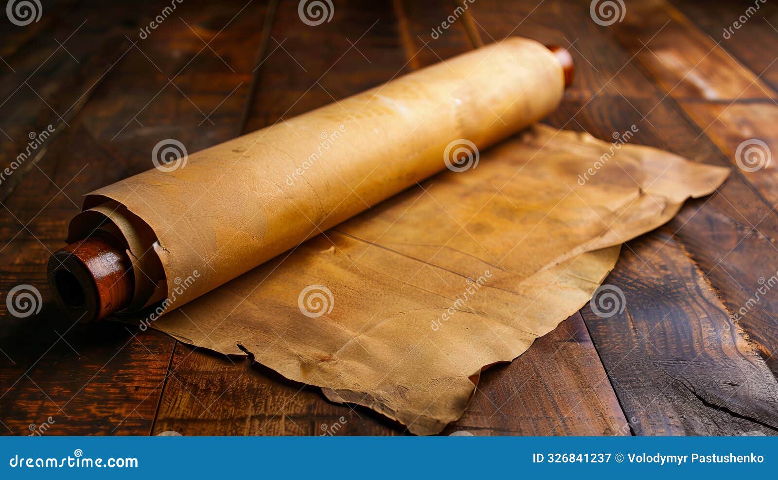 A Roll of Parchment Paper on a Wooden Table Stock Image - Image of ...