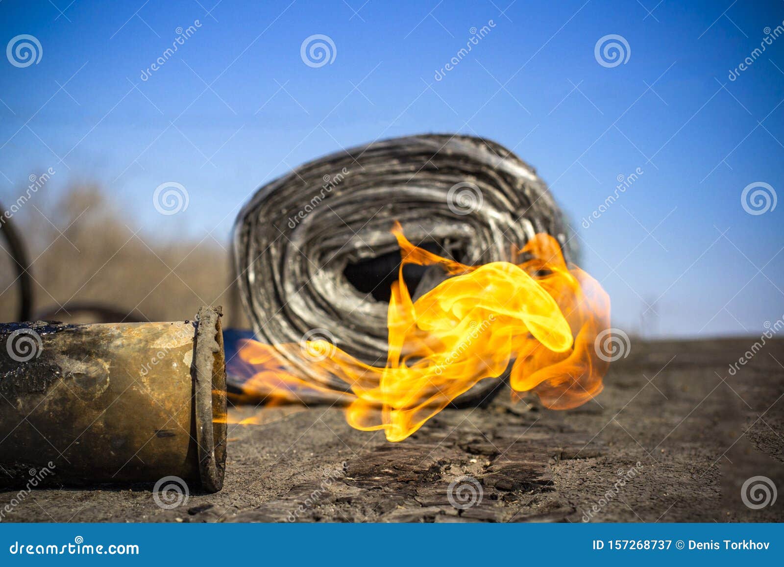 Roofing Installation Felt With Heating And Melting Bitumen Roll By ...