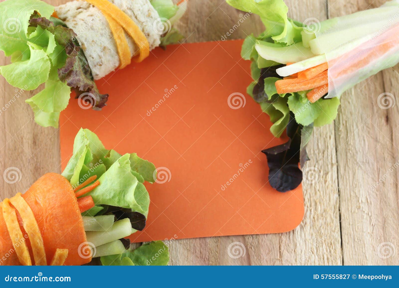 Roll salad and note paper. stock image. Image of roll - 57555827