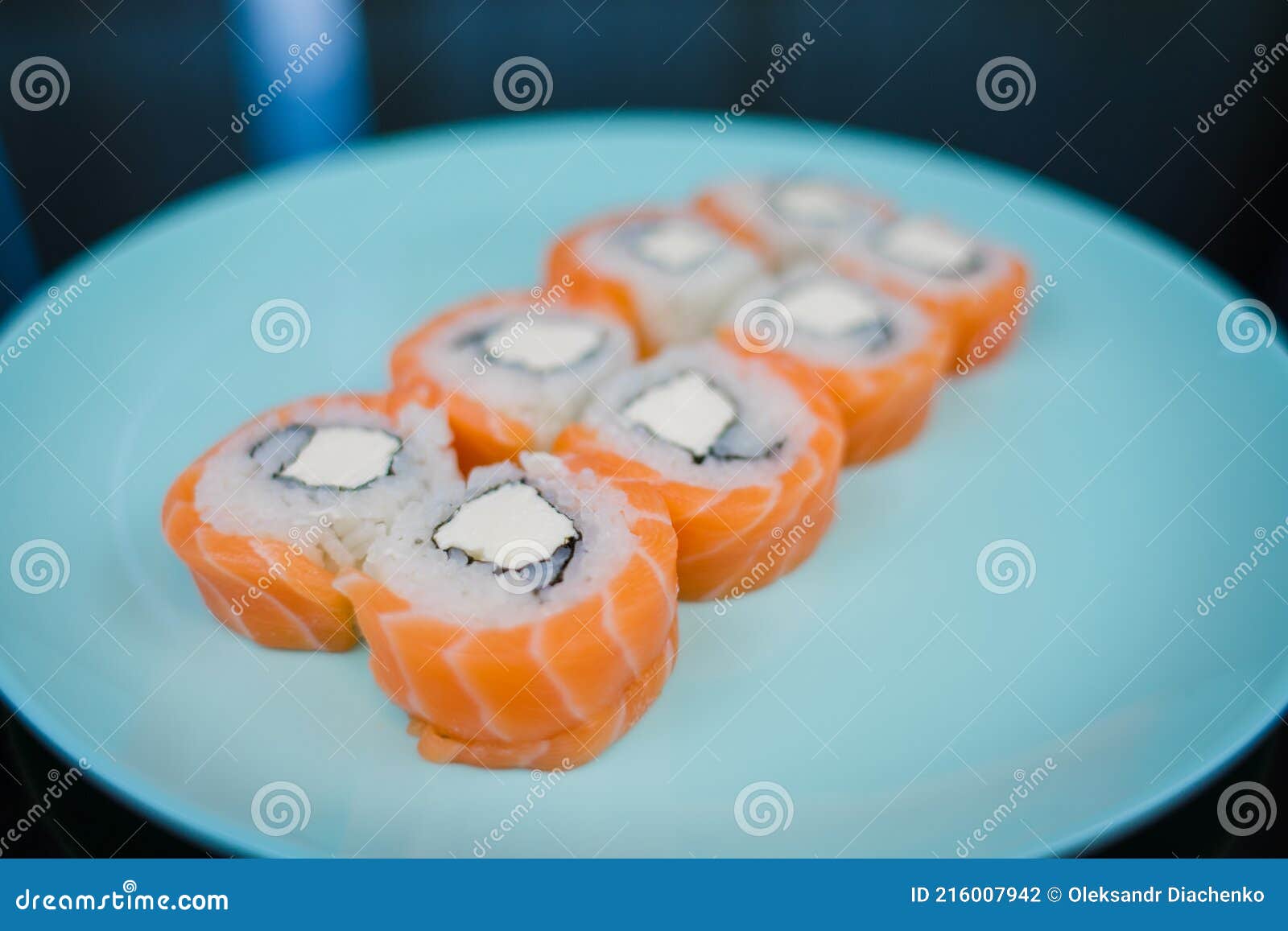 Roll with Salmon and White Rice and Cream Cheese Stock Photo - Image of ...