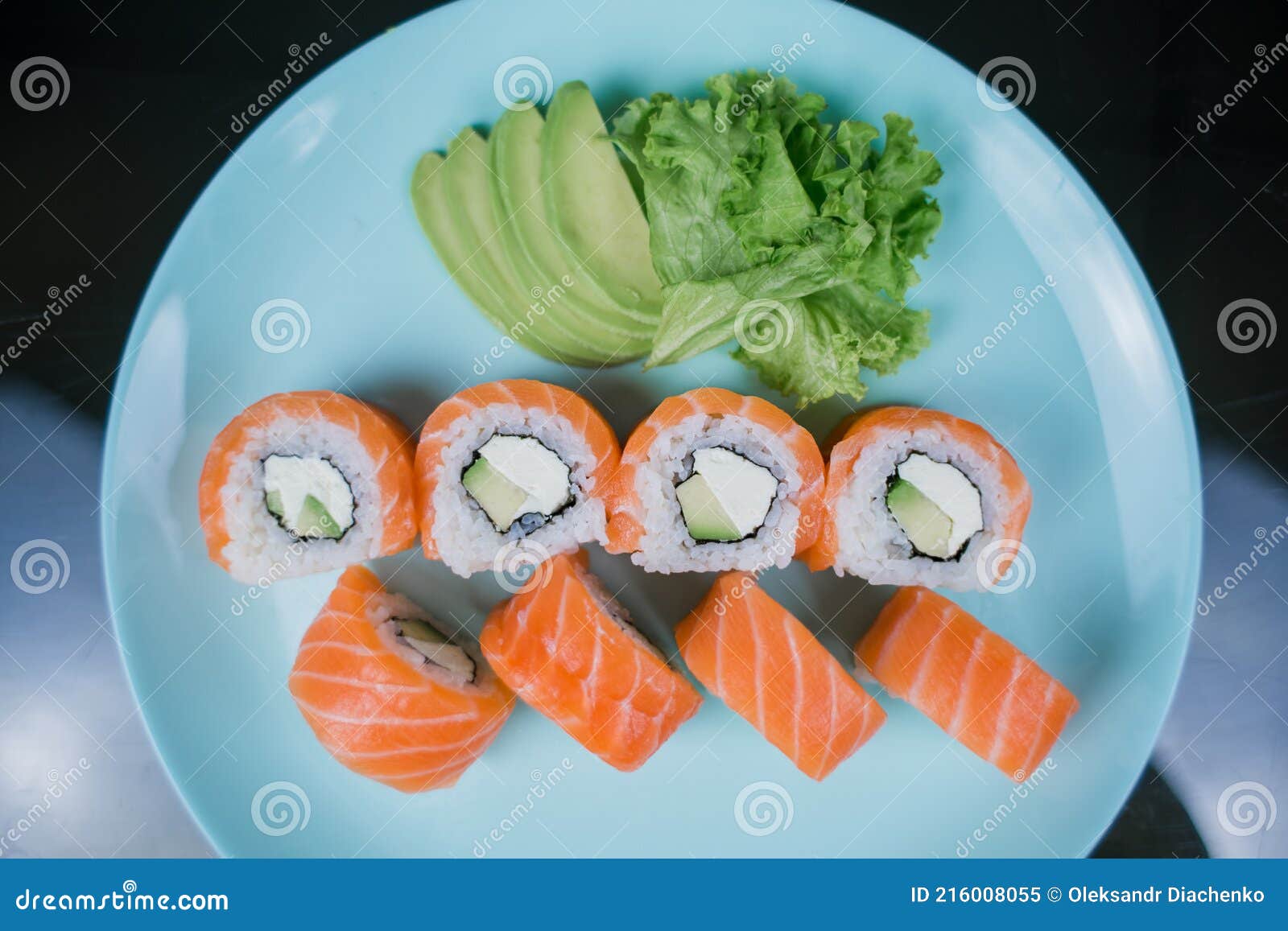 Roll with Salmon and White Rice and Cream Cheese Stock Image - Image of ...