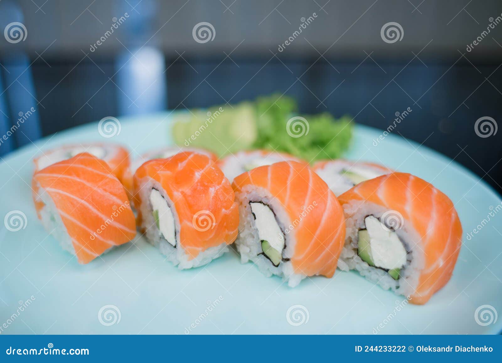 Roll with Salmon and White Rice and Cream Cheese Stock Photo - Image of ...