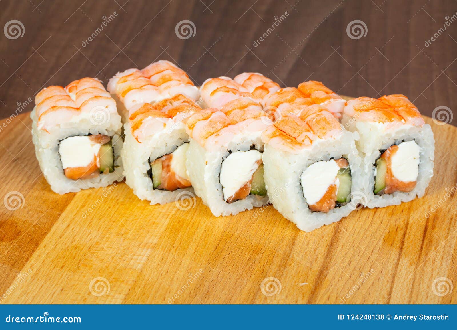 Roll with shrimp stock photo. Image of tuna, seafood - 124240138