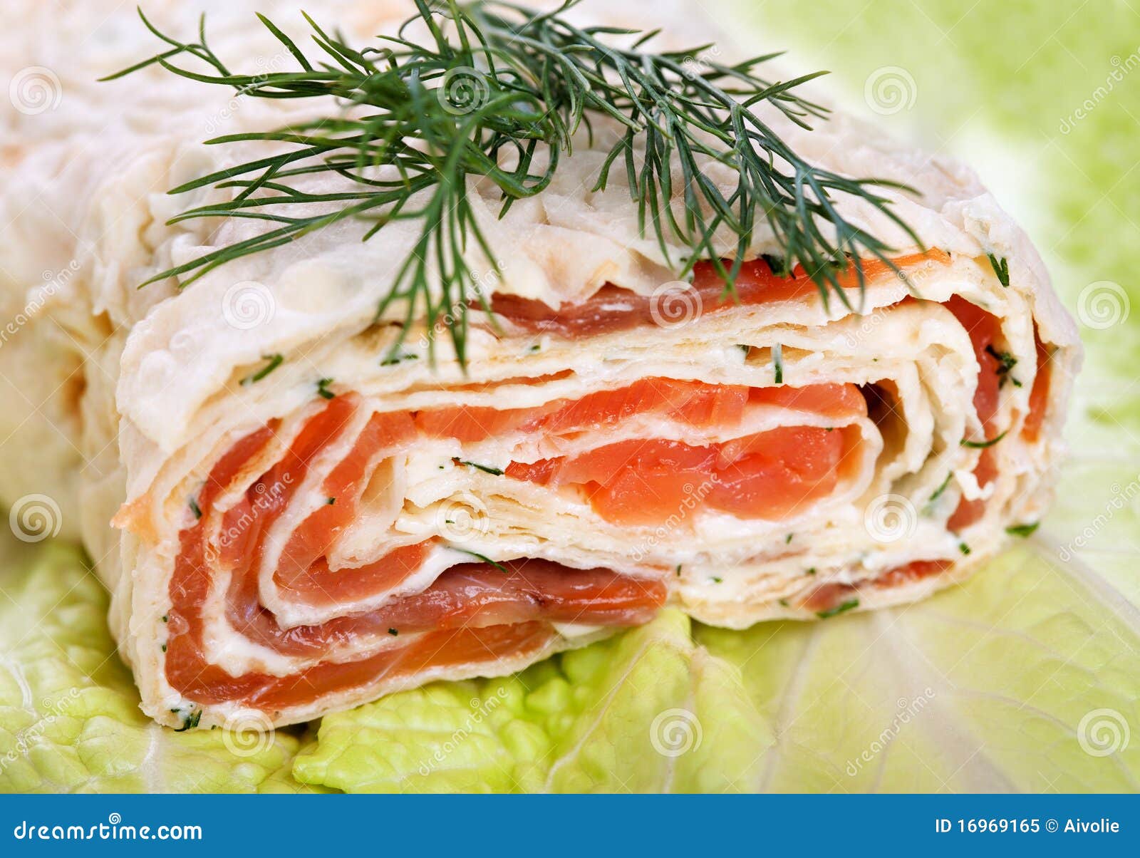 Roll with Smoked Salmon and Cream Cheese Stock Image - Image of dough ...