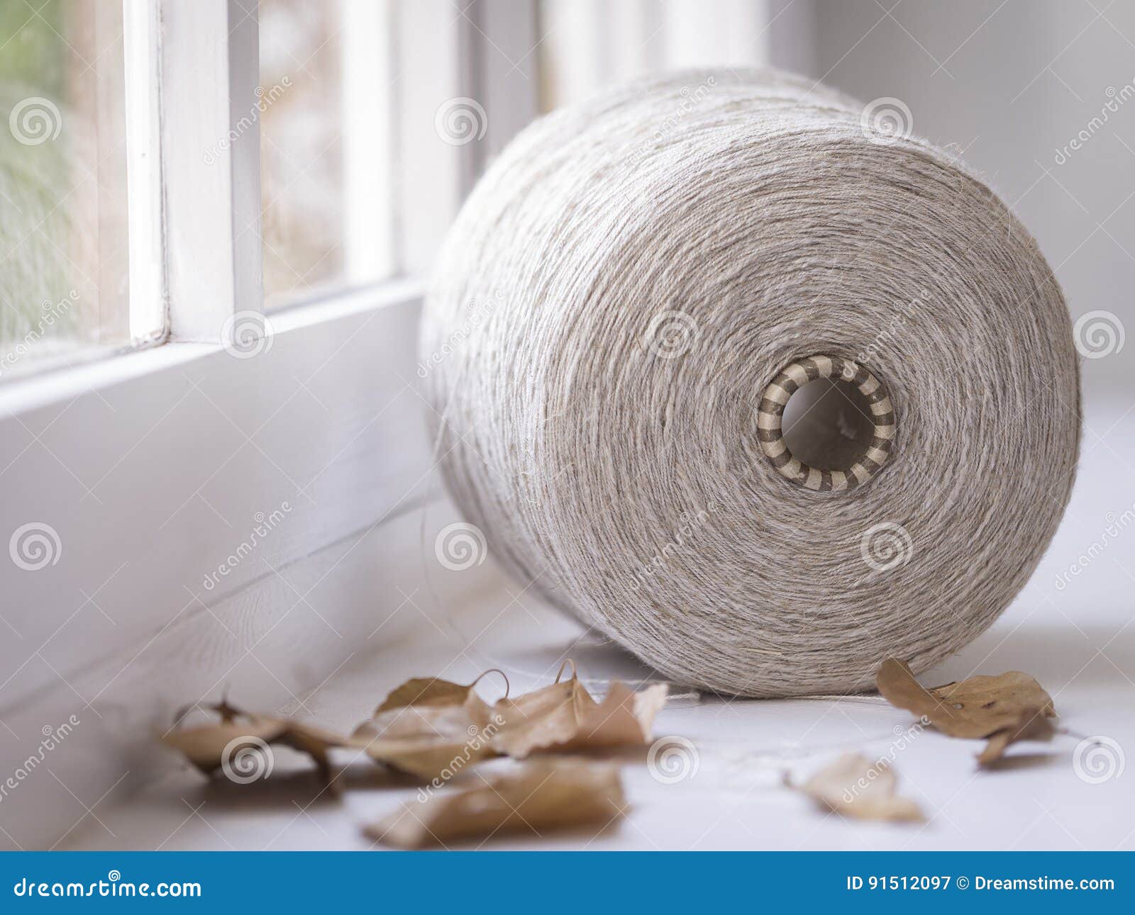 Roll of Thread Next To Window with Leaves Stock Image - Image of fiber ...