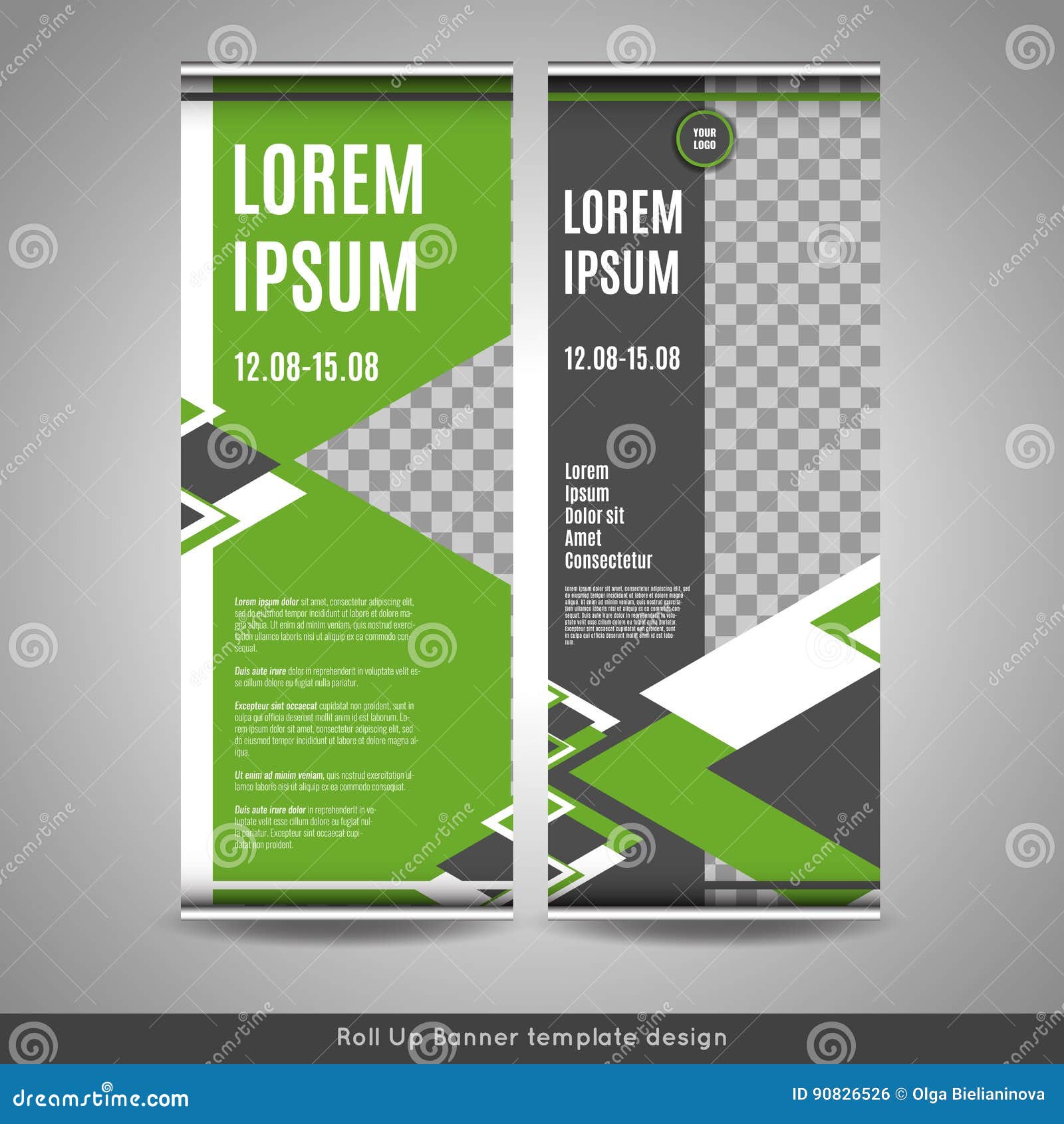 Roll Up Banner Template Design with Striped Background. Stock Vector ...