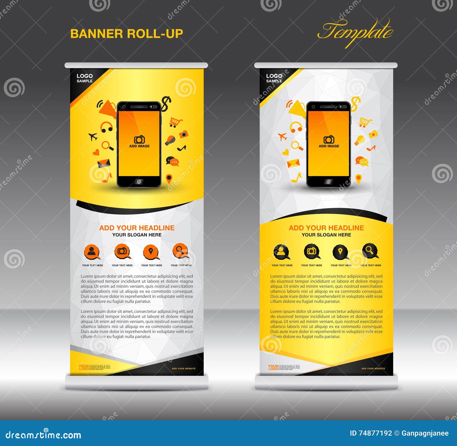 Roll Up Banner Template and Mobile Infographics, Stand Display Stock ...
