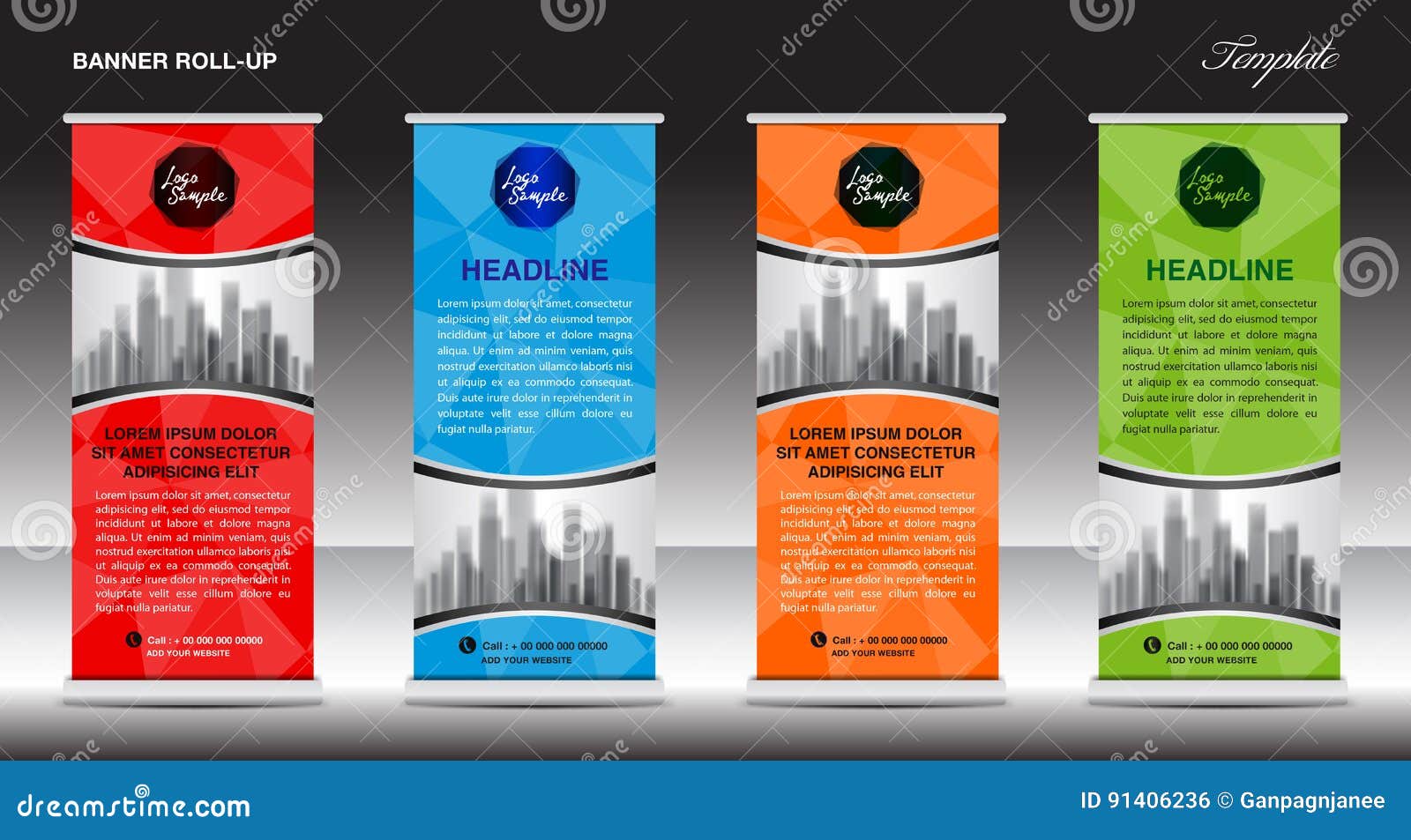 Roll Up Banner Template Vector Illustration, Polygon Background Stock ...