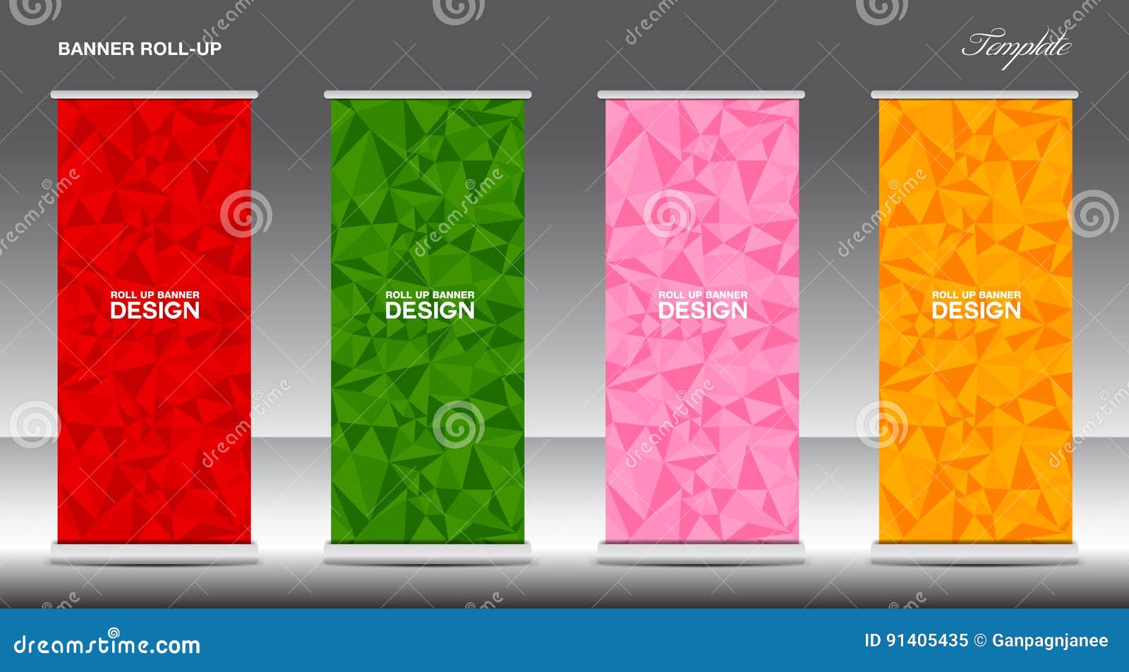 Roll Up Banner Template Vector Illustration, Polygon Background Stock ...