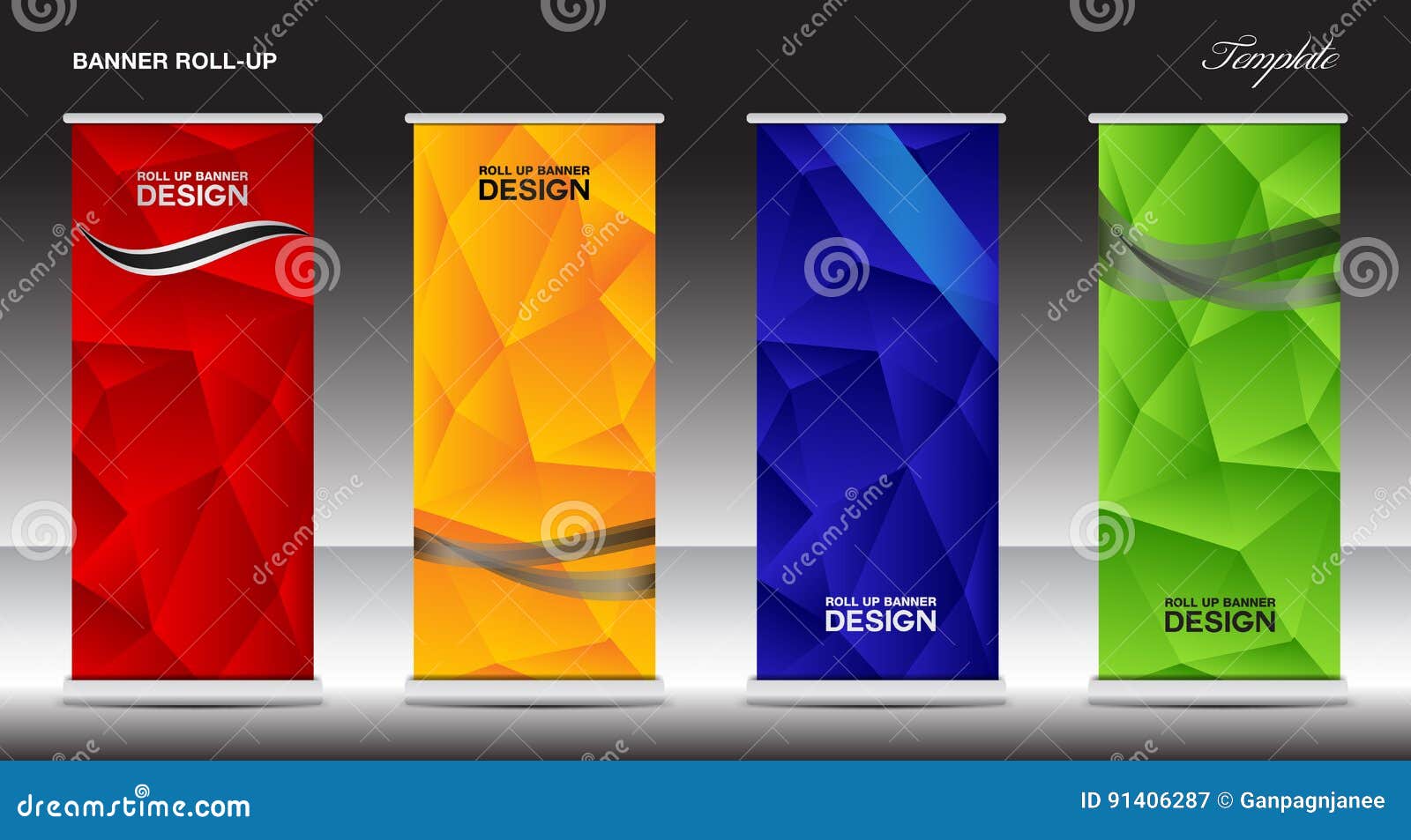 Roll Up Banner Template Vector Illustration, Polygon Background Stock ...