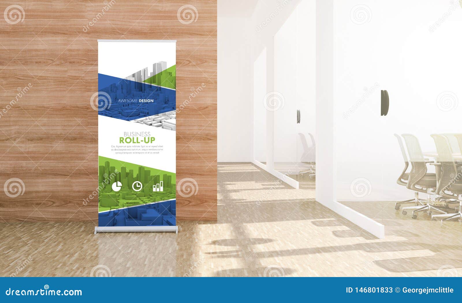 Roll Up Design Mockup at Office with Conference Rooms Stock ...