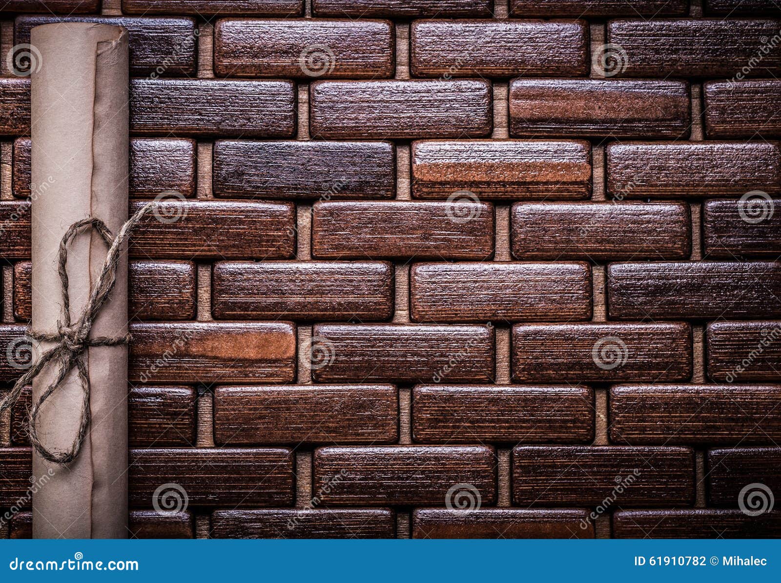 Roll of Vintage Paper with String on Place Matting Stock Photo - Image ...