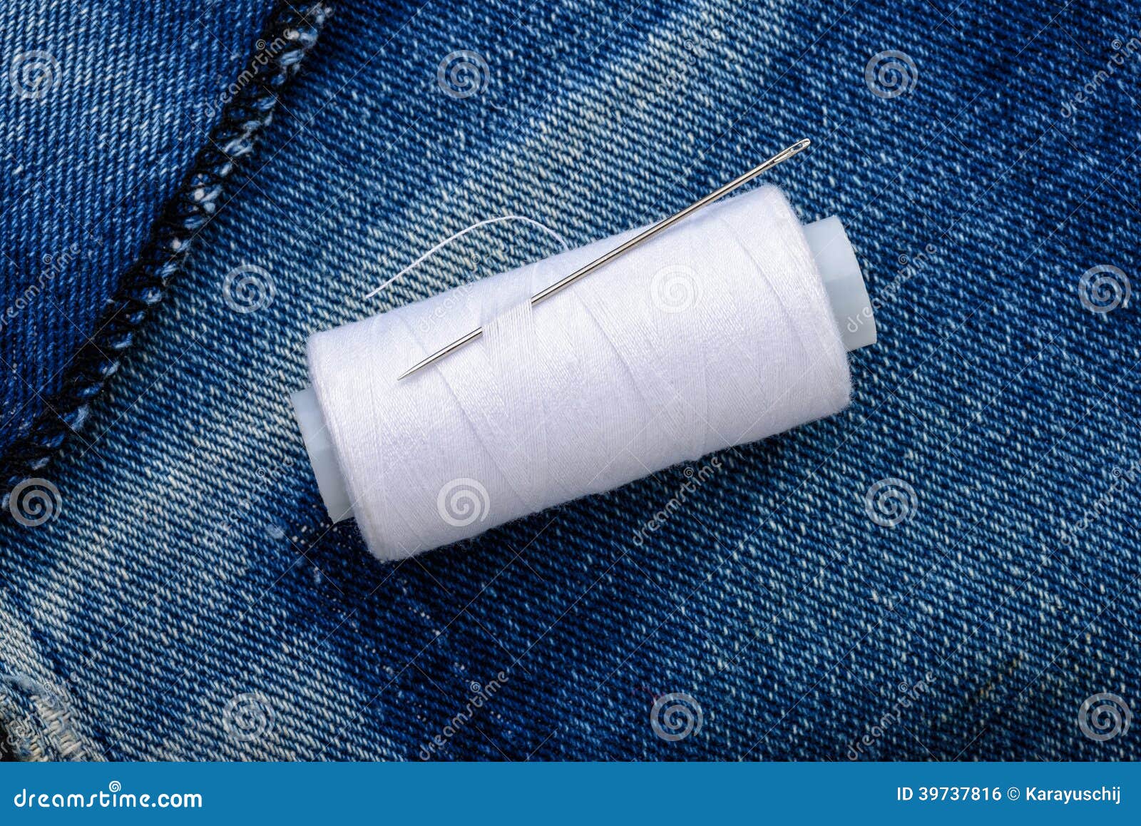 Roll of White Thread and Jeans Stock Photo - Image of clothing, texture ...