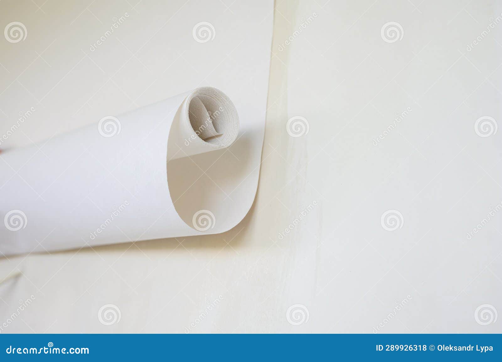 A Roll of White Wallpaper. Attaching Wallpaper To the Wall Stock Photo ...