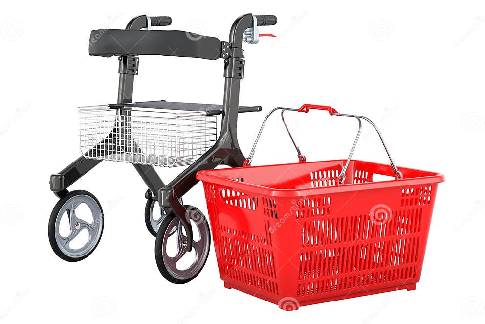 Rollator for Elderly with Shopping Basket, 3D Rendering Stock ...