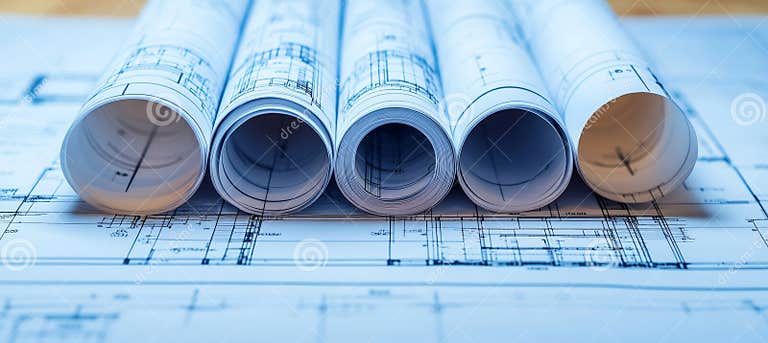 Rolled Architectural Blueprints for Construction, Engineering Drawings ...