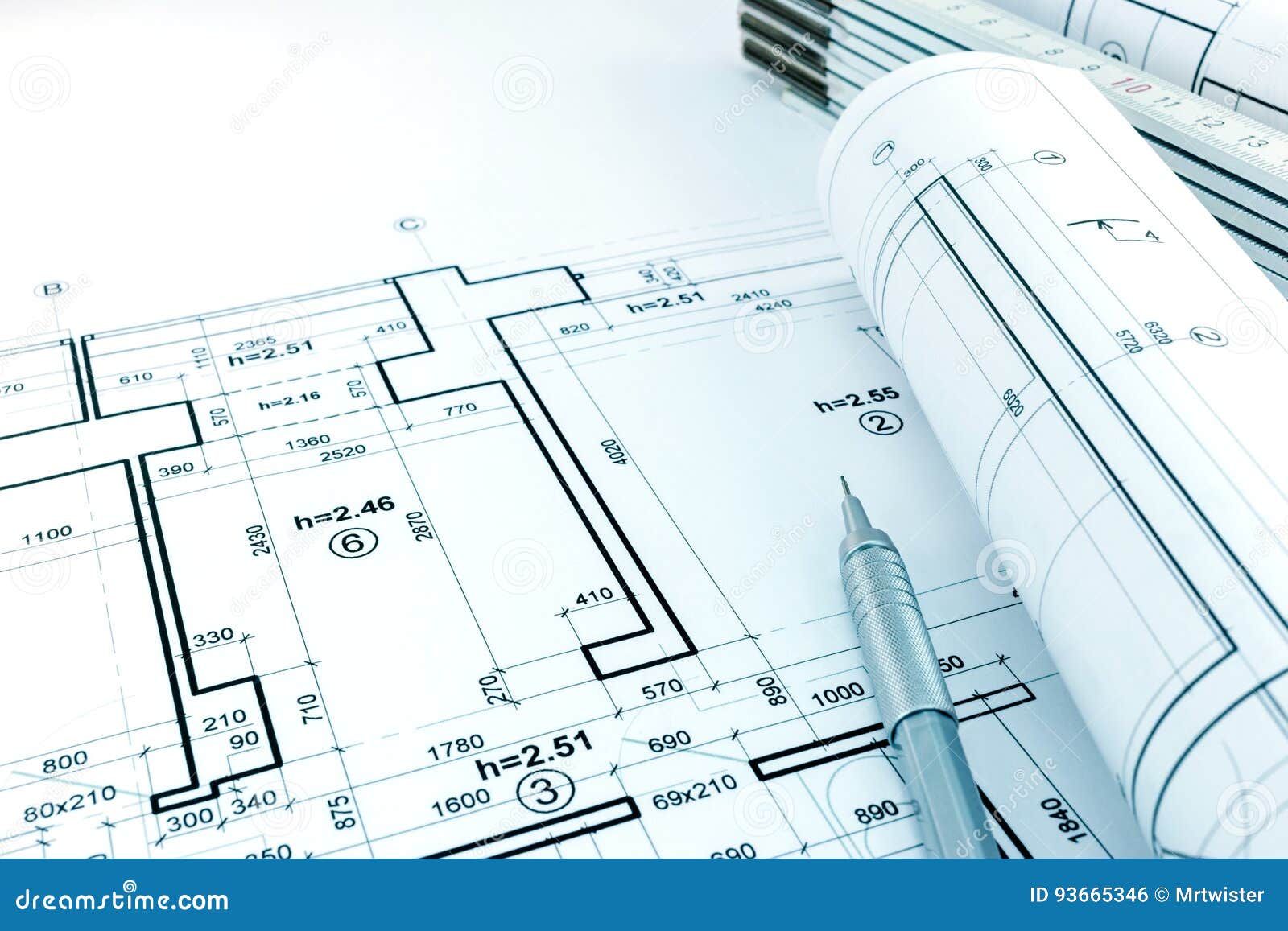 Rolled Architectural Plans and Projects of Apartment Arrangement Stock ...