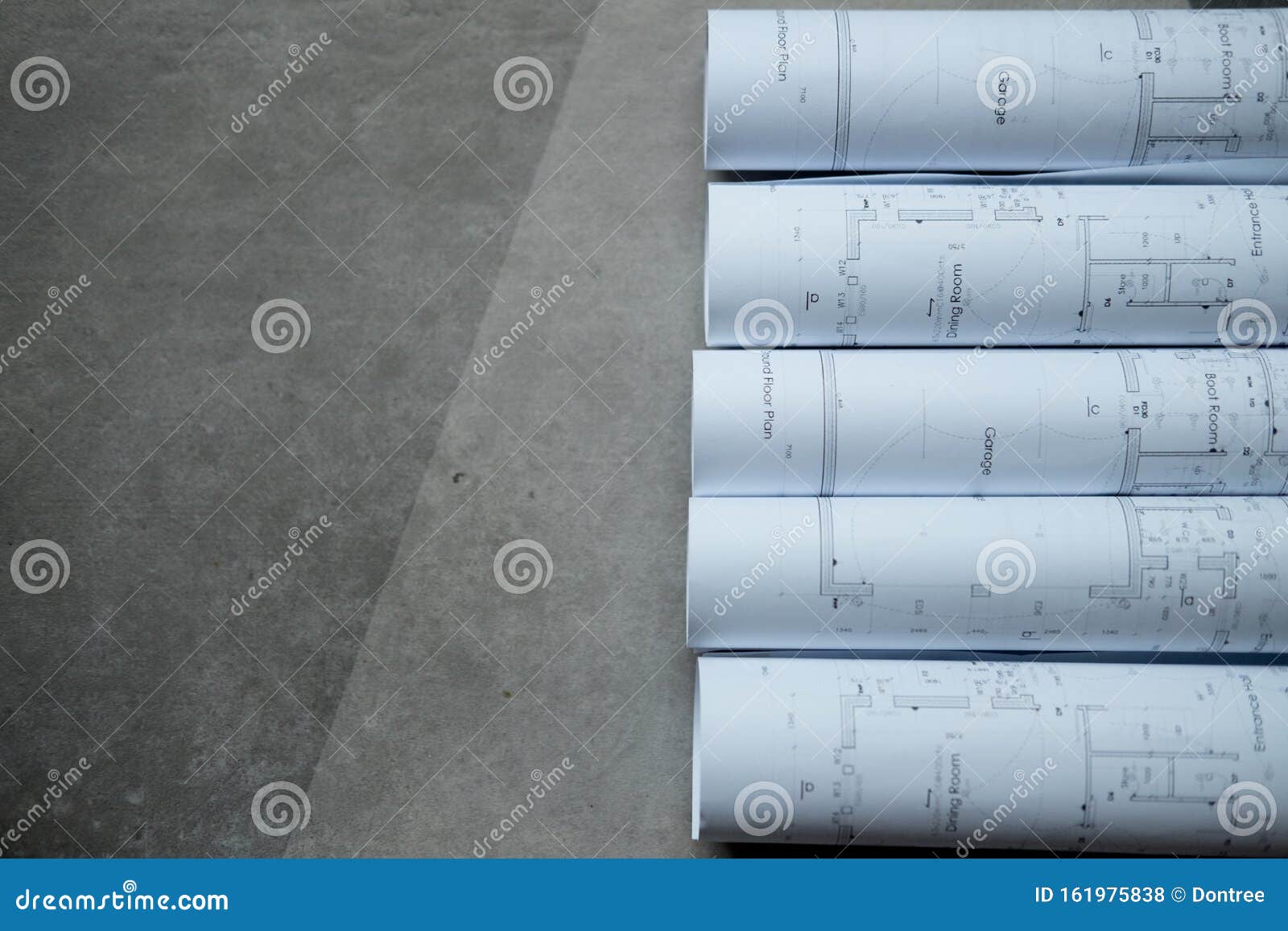 Rolled Blueprints or Architectural Drawing Paper View from a High Angle ...