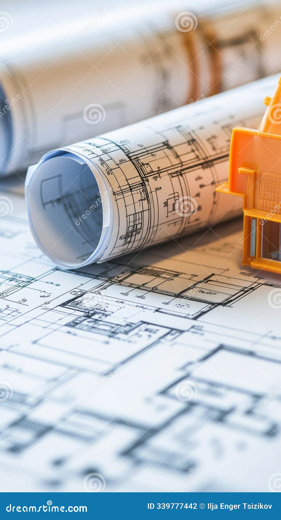 Rolled Blueprints Rest on Table, Ready for Architectural Review ...