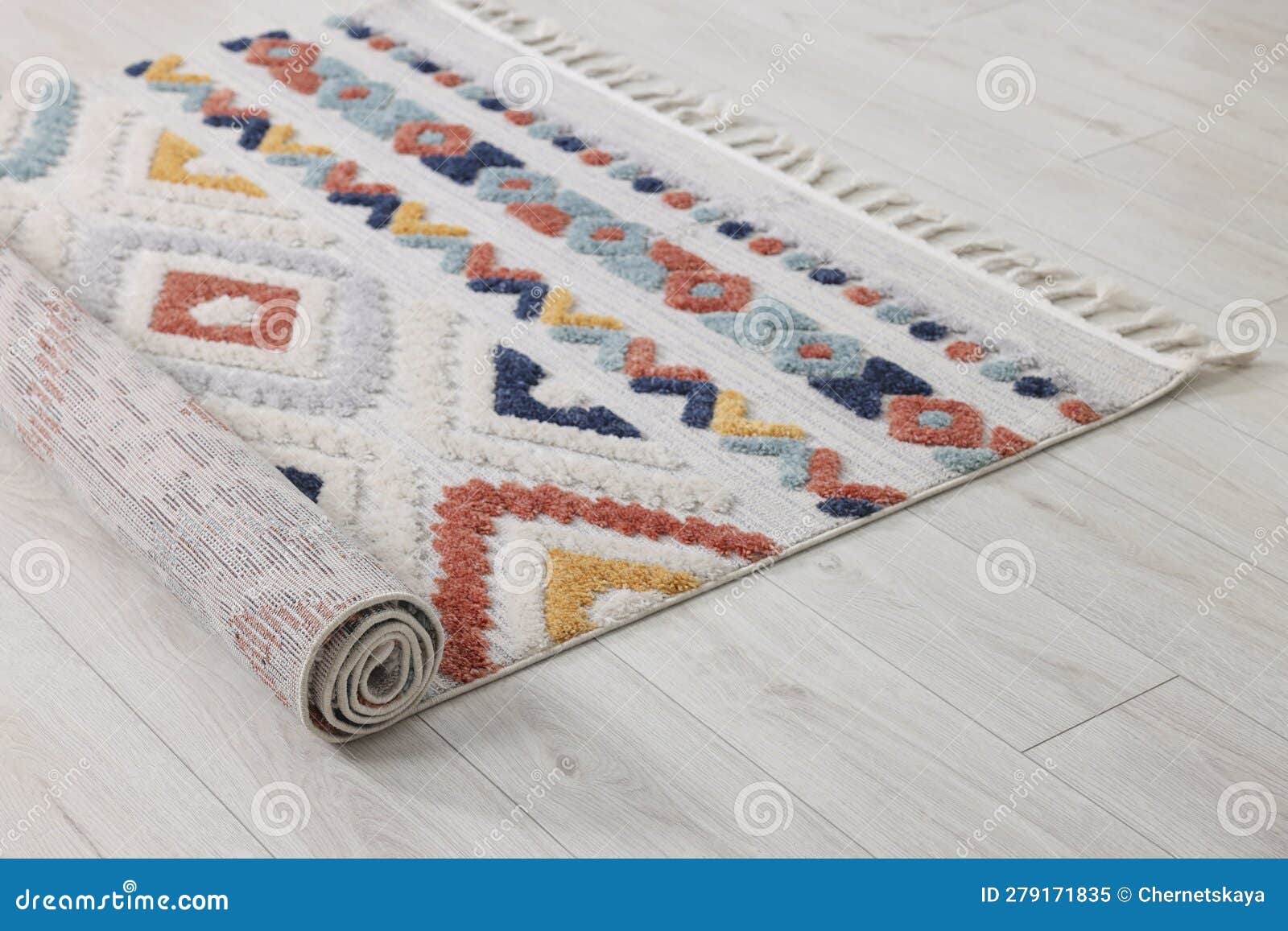 Rolled Carpet with Beautiful Pattern on Floor Stock Image - Image of ...