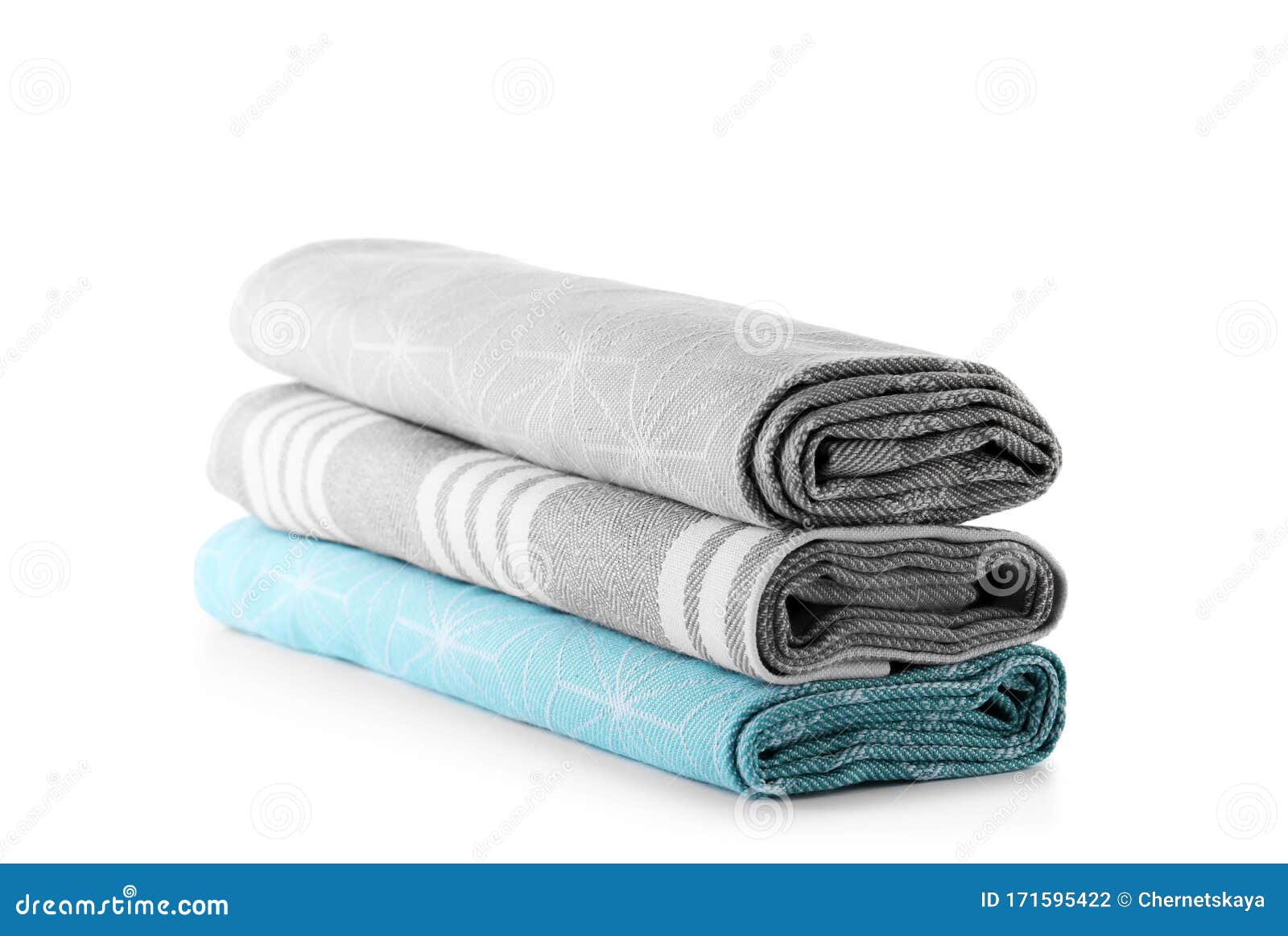 Rolled Clean Kitchen Towels Isolated on White Stock Photo - Image of ...
